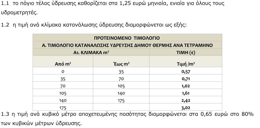 Τιμολογιακή Πολιτική - ΔΕΥΑ Θέρμης